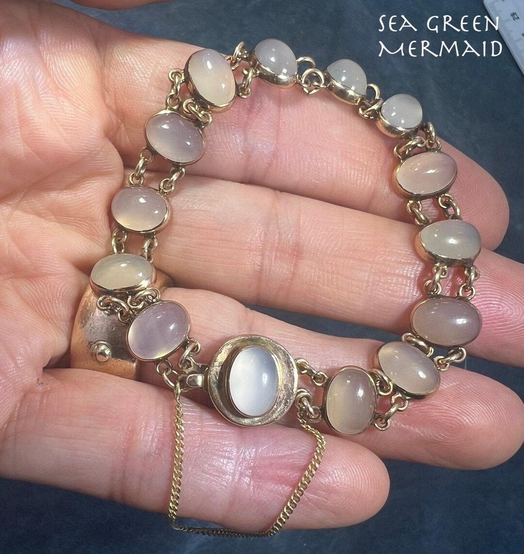 10k Yellow Gold Art Deco Cabochon Gem Bracelet. 12g *video* - Etsy