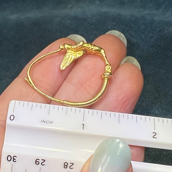 14k Gold Winged Angel Ship Figurehead Oval Hoop Earri… - Gem