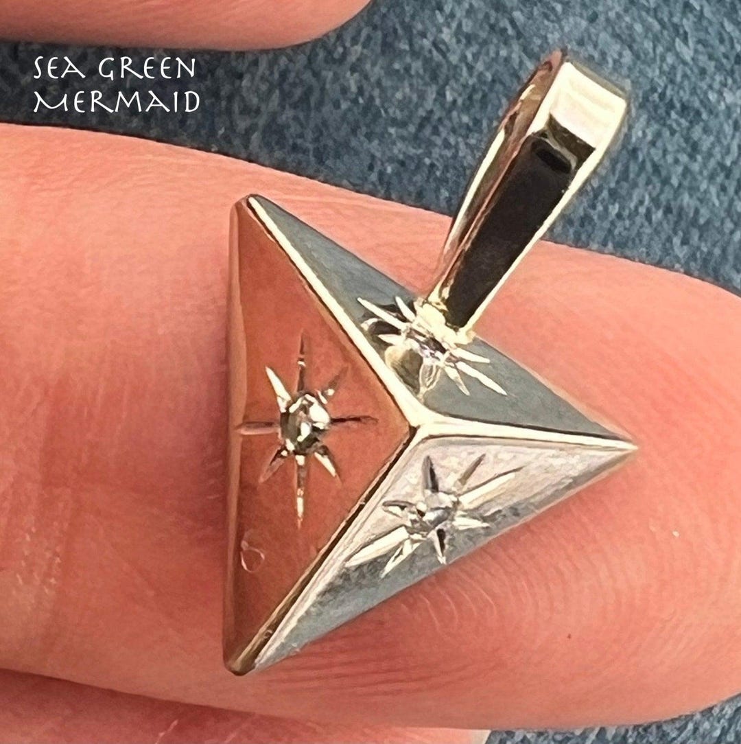 10k WG Gold Gypsy-set Diamond Triangle Geometric Pendant. TINY! *video ...