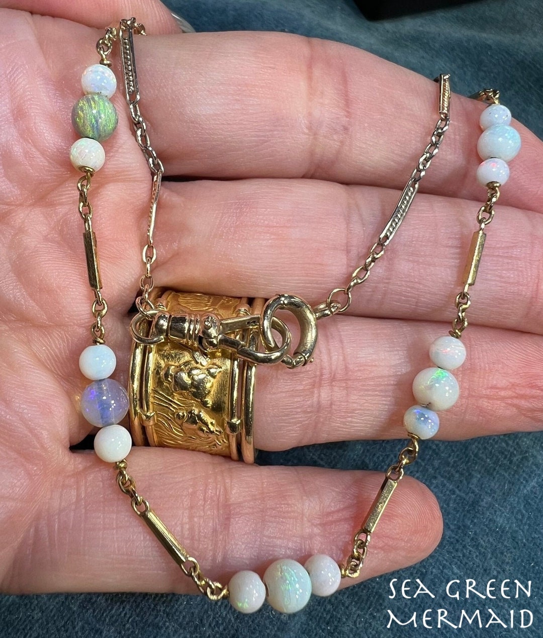 14k Gold Australian Opal Watch Fob Chain Necklace. 20 7g video - Etsy