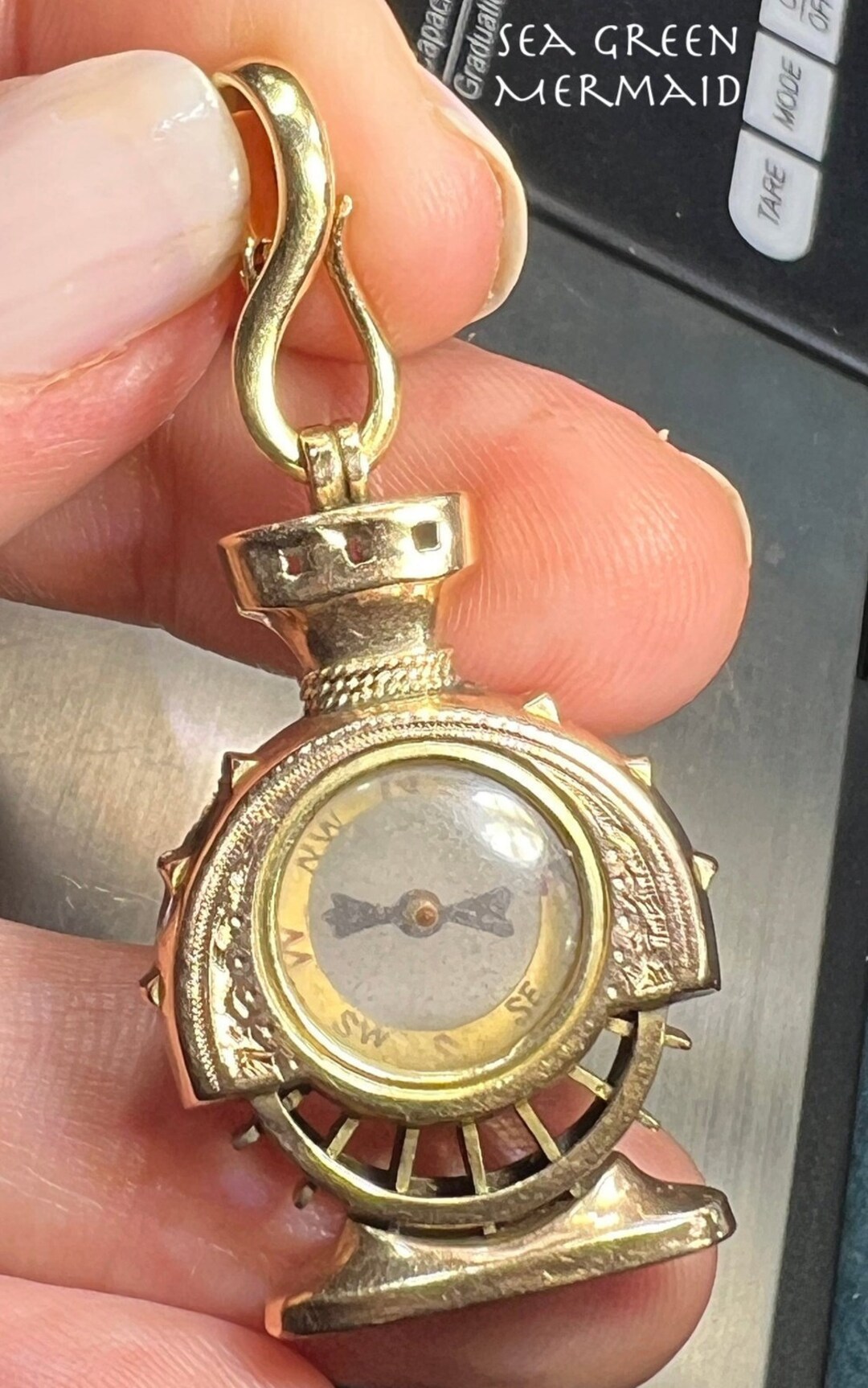 10k Gold Antique Compass Fob Pendant. Captain's Wheel video - Etsy