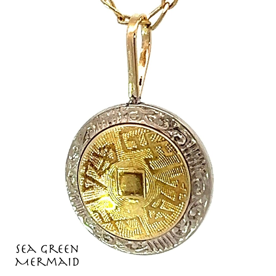 14k Yellow + White Gold Celtic Rune Disk Pendant. Antique - Etsy