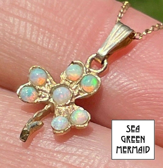 14k Yellow Gold Australian Opal Lucky SHAMROCK Pendan… - Gem