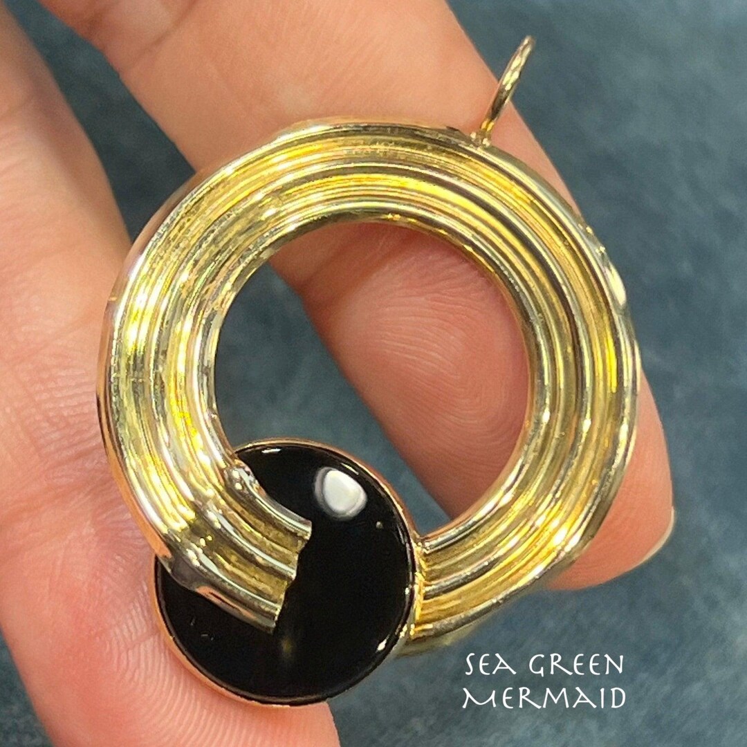 14k Gold ORBIT Moon Planet Black Onyx MCM Pendant. 1.5" - Etsy