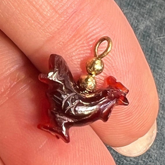 14k Gold Carved Carnelian Mama Hen Chicken Pendant. A… - Gem