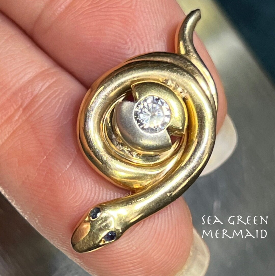 14k Gold SNAKE Pendant Diamond Sapphires. 1.25 - Etsy