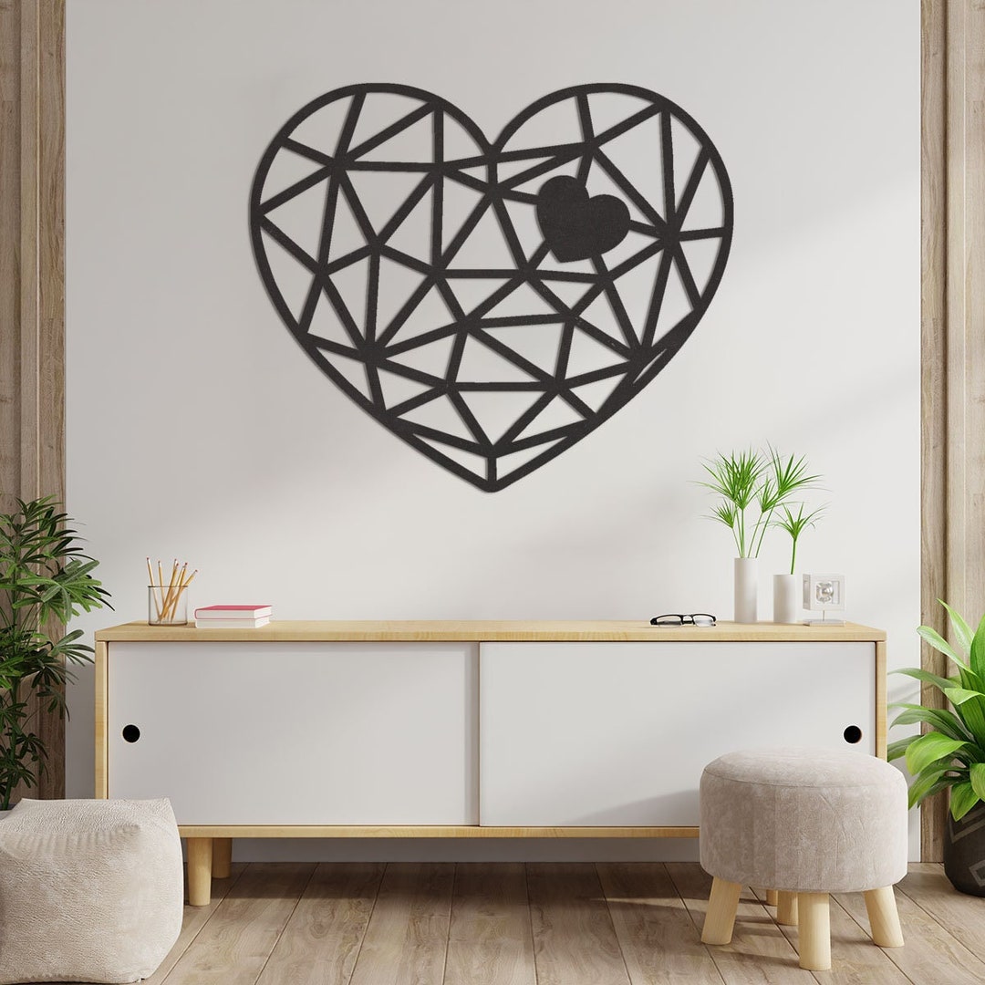 Wooden Geometric Heart, Wall Decoration Heart, Wall Decoration Living ...