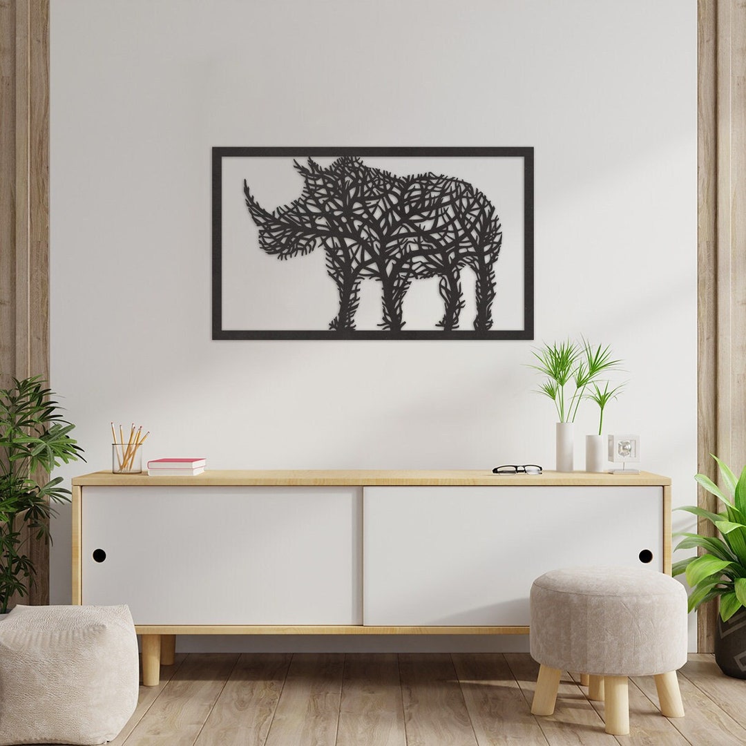 Wooden Wall Decoration Rhinoceros, Wall Decoration Living Room, Wall ...