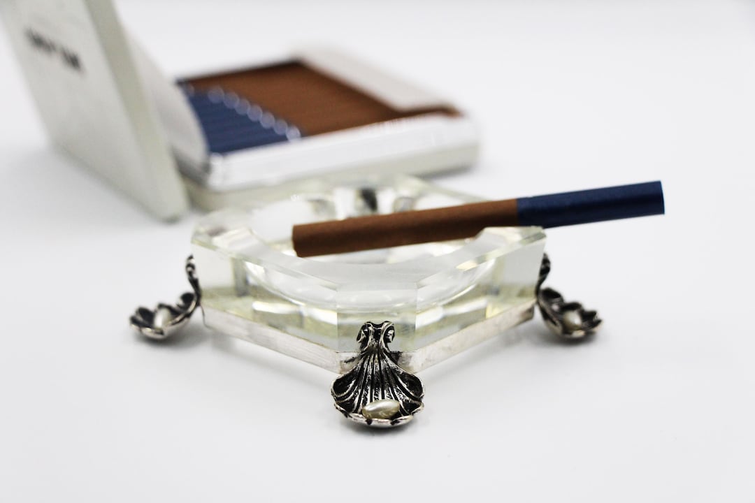 Silver 925 Small Square Crystal Ashtray, Ashtray, Round Ashtray ...