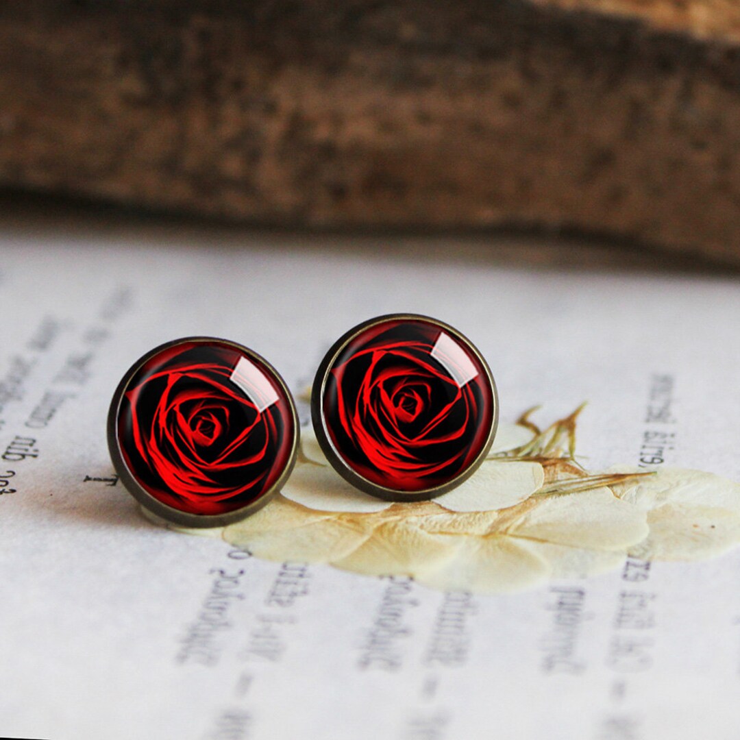 Red Rose Earrings, Rose Earrings, Floral Jewelry, Red Blush Rose ...