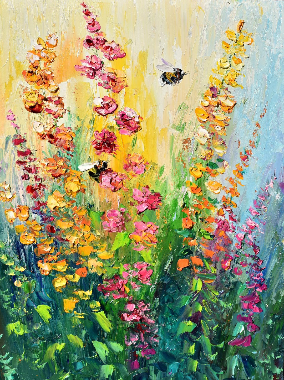 Bee Art Flower Art Honey Bee Art Painting in Oil Modern Wall Art ...