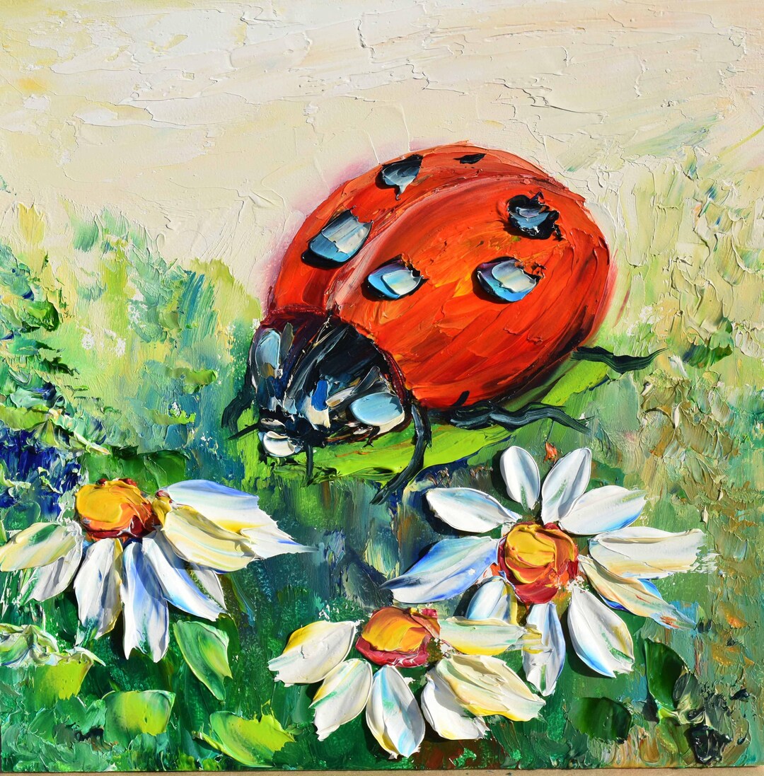 Ladybugs Painting Small Wall Art 8 X 8 Ladybug Art Daisy Painting ...