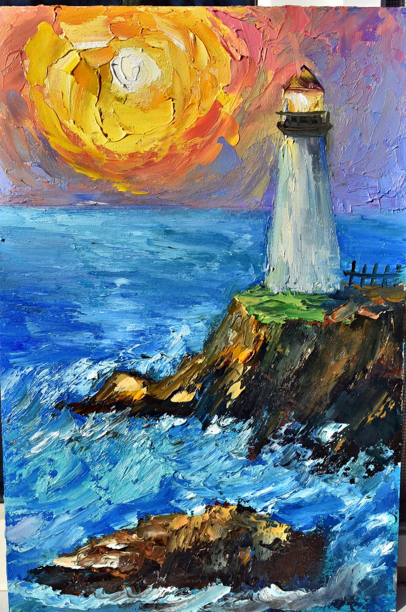 Lighthouse Art Mediterranean Art Oil Art Miniature Art Impressionist ...