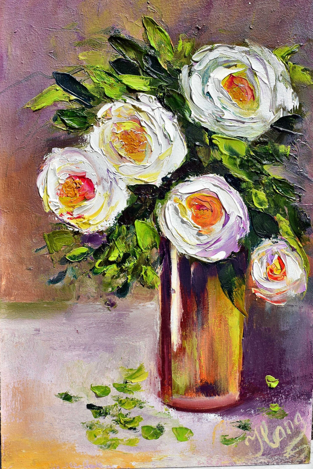 Roses Painting Floral Pink Rose Art Abstract Painting Rose Blossoms ...