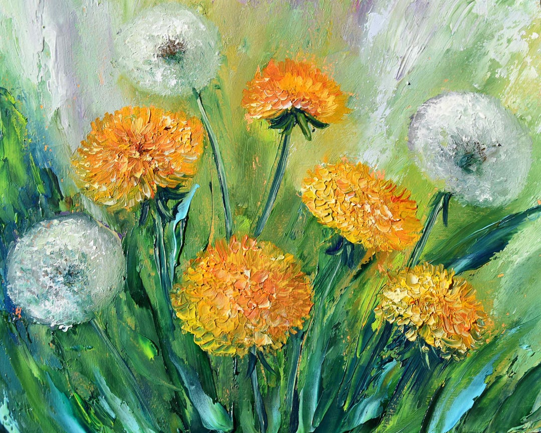 Dandelions Art Dandelions Painting Spring Flowers Art Meadow Wall Art ...
