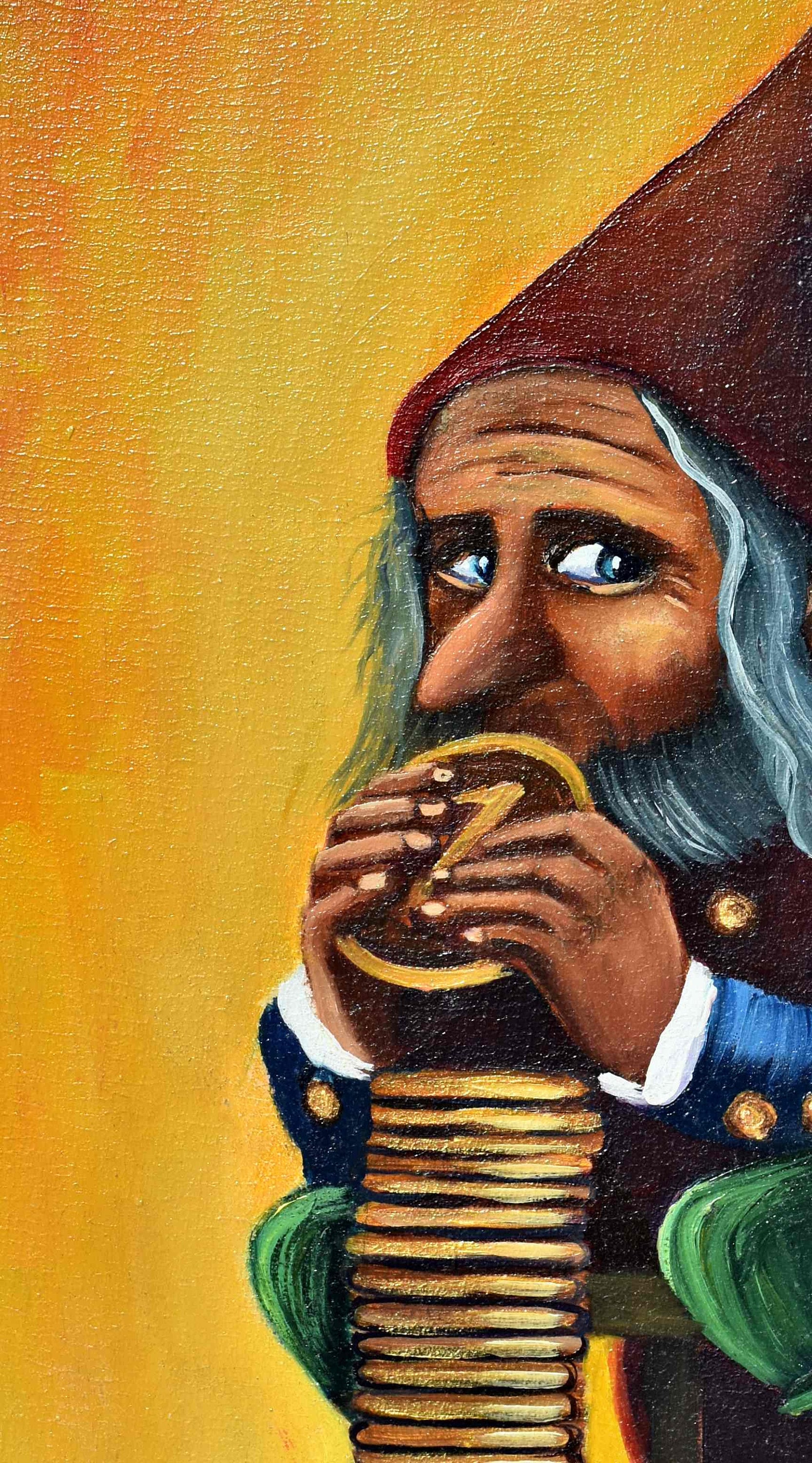 Original Painting Art Golden Gnome Art Money Gnome Living Room Decor ...