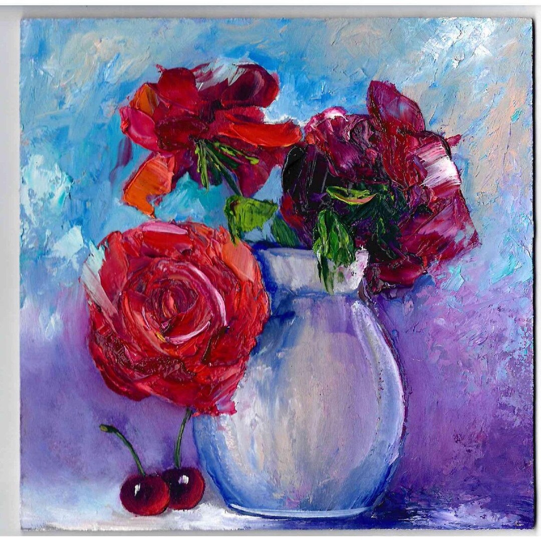 Red Roses Art Roses Art Floral Oil Painting Red Roses Art Small Wall ...