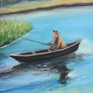 Fisherman Painting Lake Fish Pike Perch Fishing Wall Art Summer ...