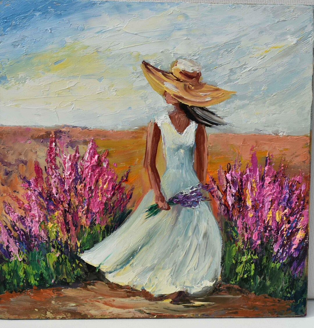 Wildflowers Lavender Art Portrait Painting Lavender Landscape Girl in ...