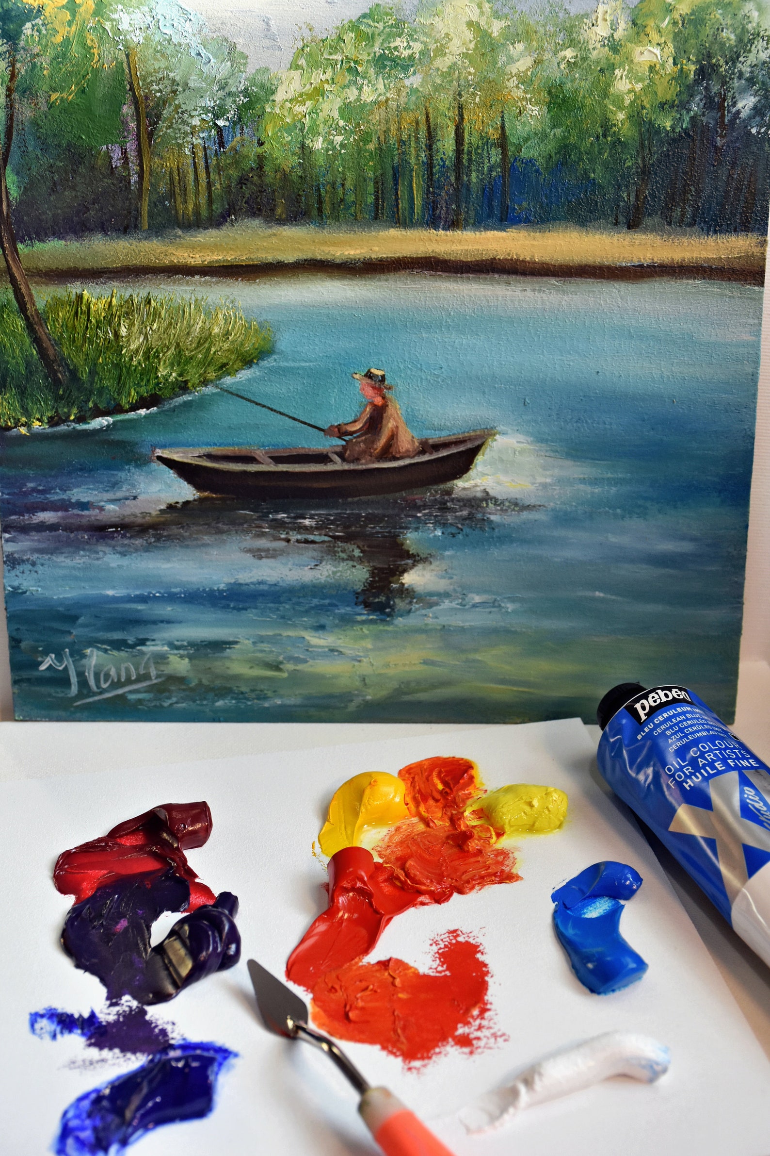 Fisherman Painting Lake Fish Pike Perch Fishing Wall Art Summer ...