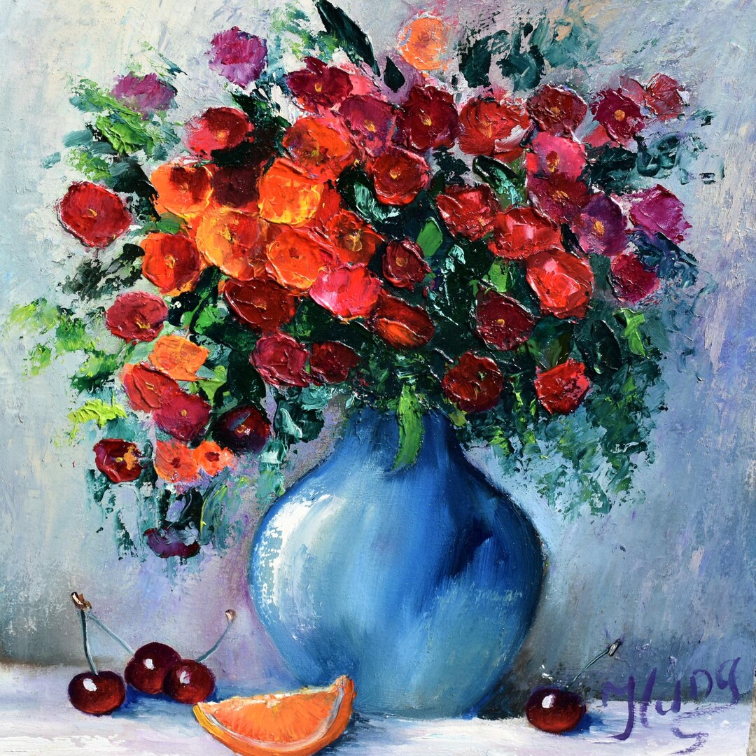 Red Wildflowers Still Life Art Berries Art Flowers Red Flowers Art Red ...