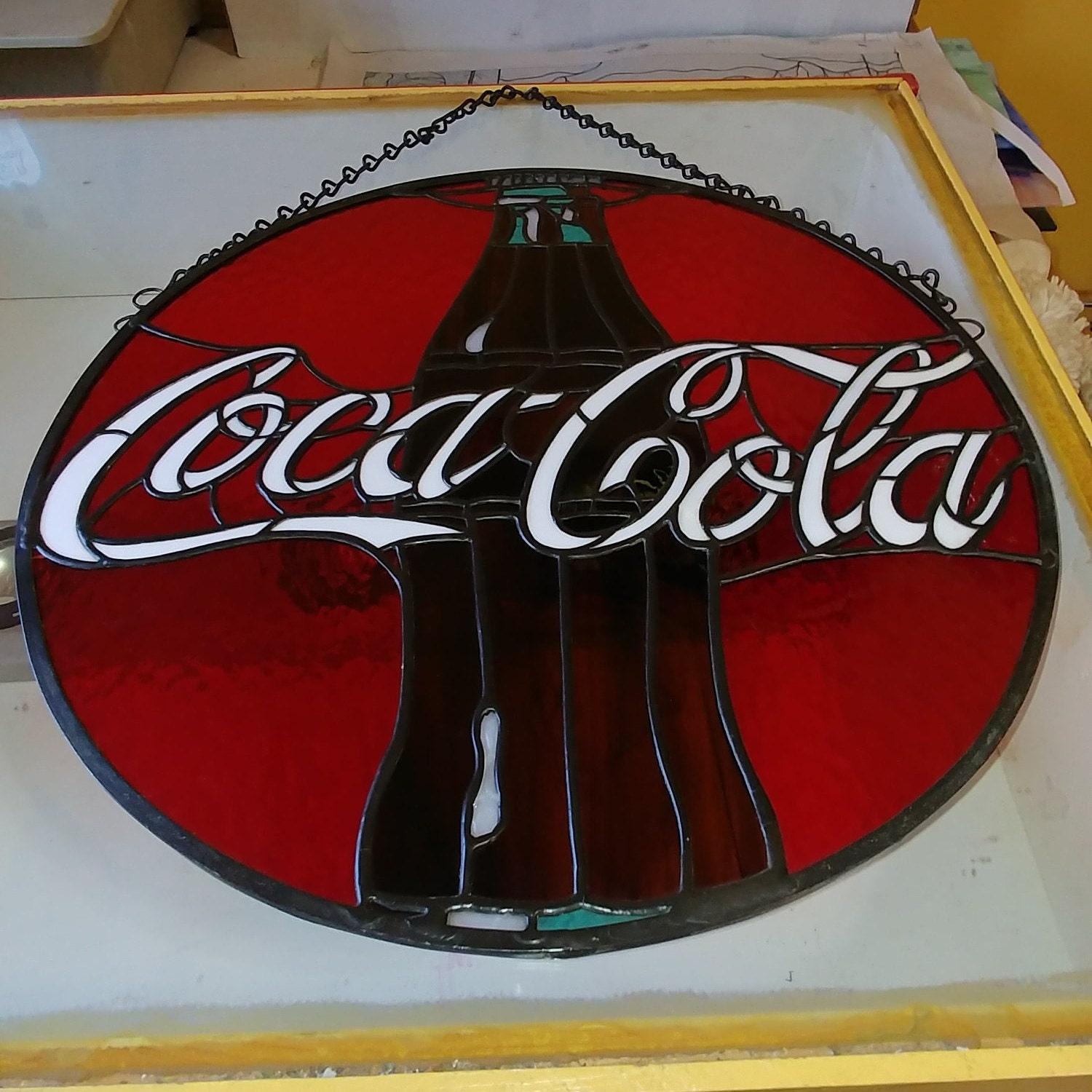 Coca-cola Inspired Stained Glass Panel - Etsy