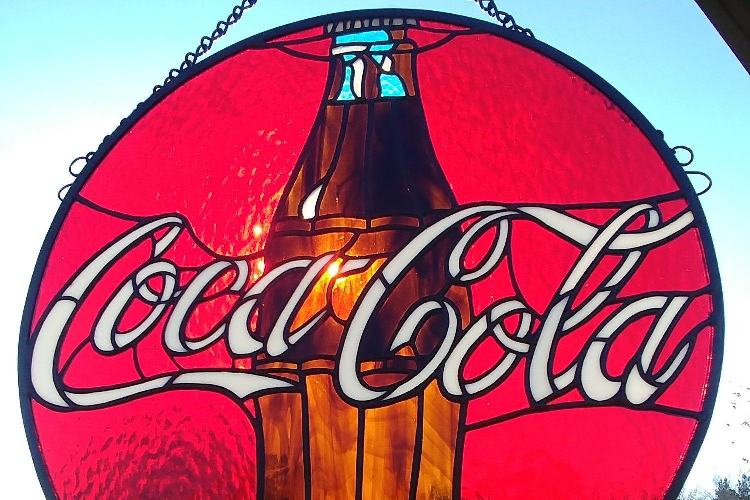 Coca-cola Inspired Stained Glass Panel - Etsy