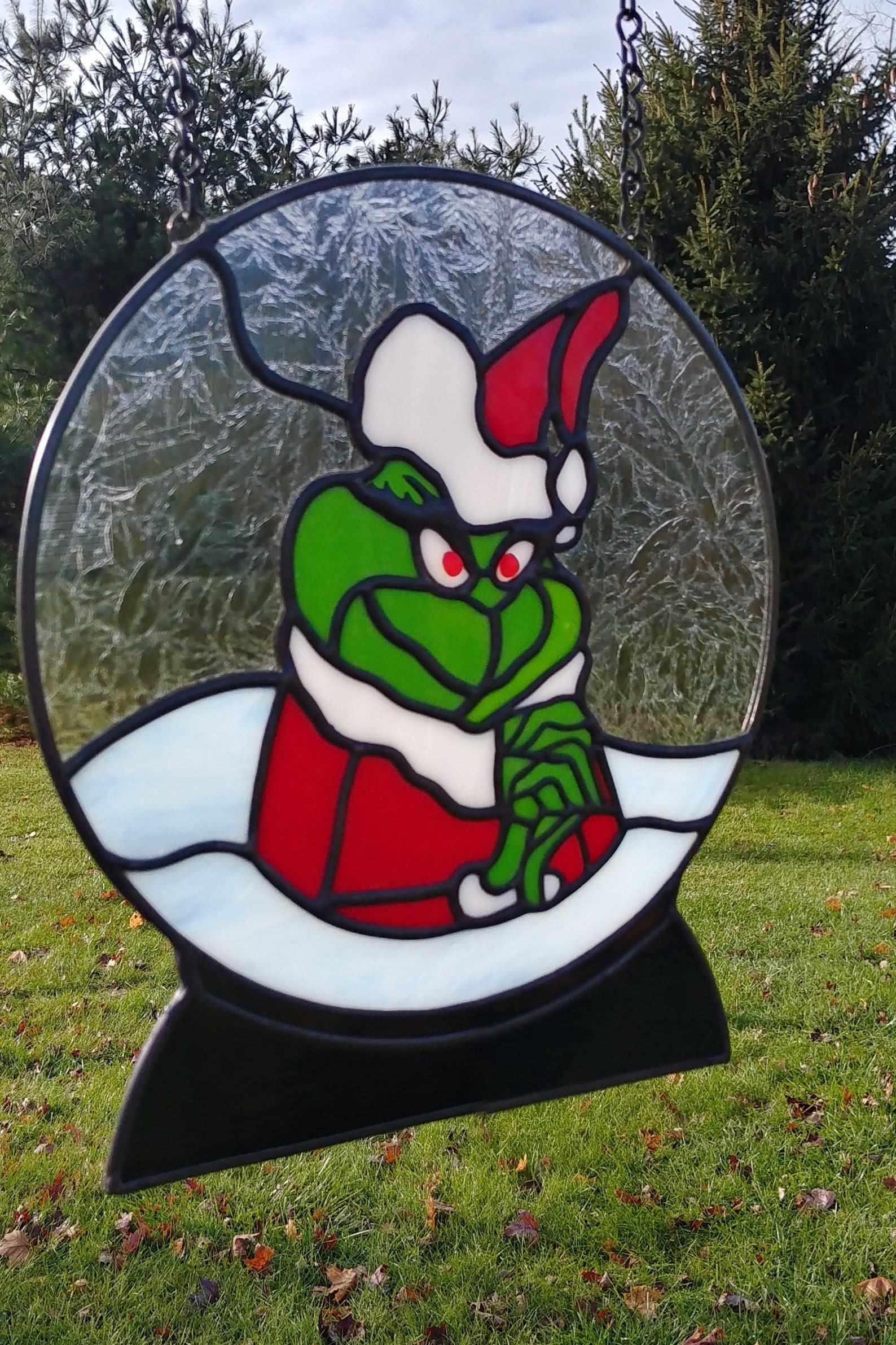 Grinch Inspired Stained Glass Panel - Etsy