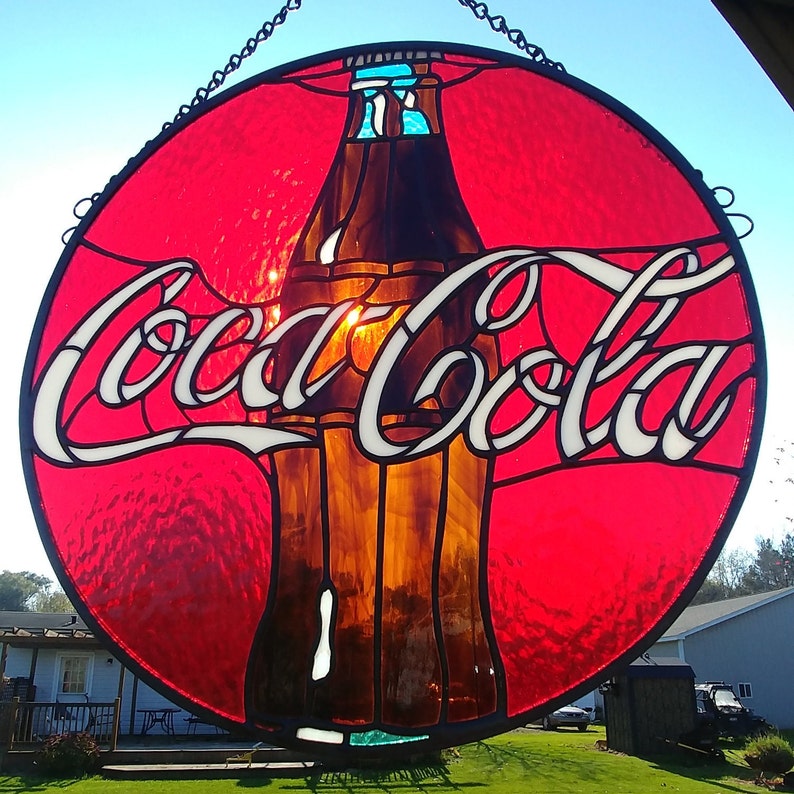Coca-cola Inspired Stained Glass Panel - Etsy