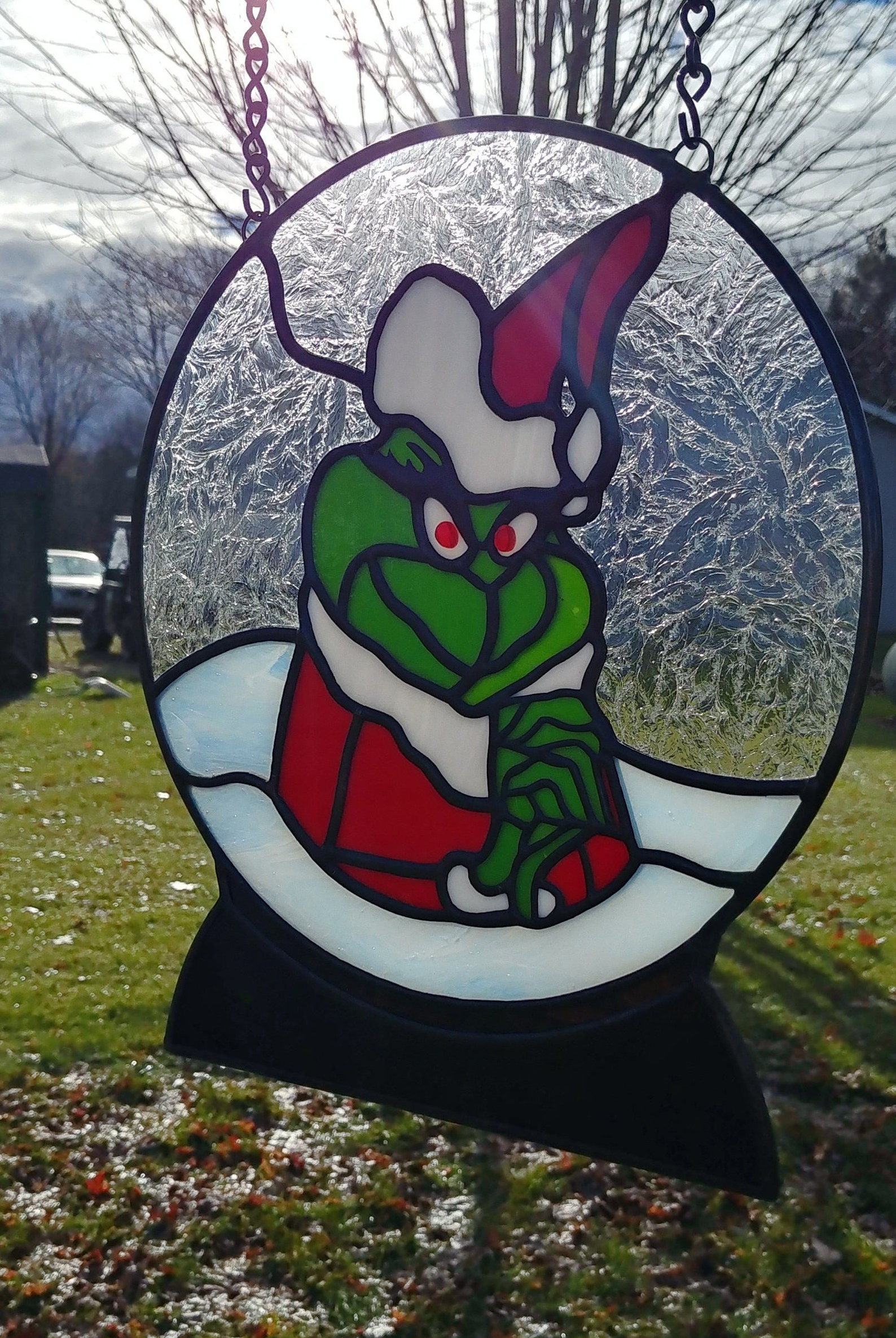 Grinch Inspired Stained Glass Panel - Etsy