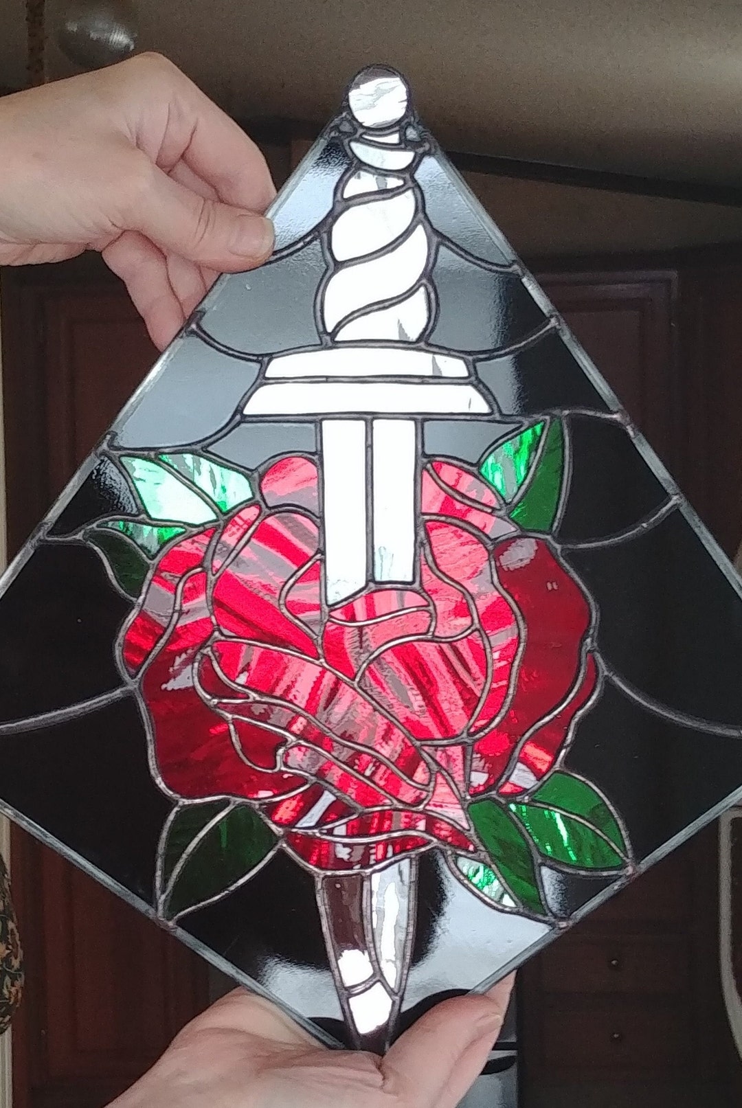 Stained Glass Rose and Dagger Mirror - Etsy