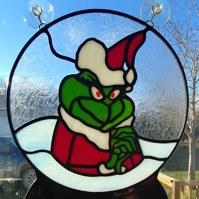 Grinch Inspired Stained Glass Panel - Etsy