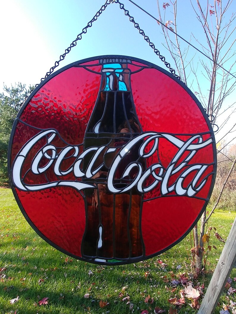 Coca-cola Inspired Stained Glass Panel - Etsy