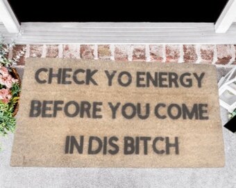 Check Yo Energy Pink Mat, Cute Doormat, Housewarming Gift, Funny ...