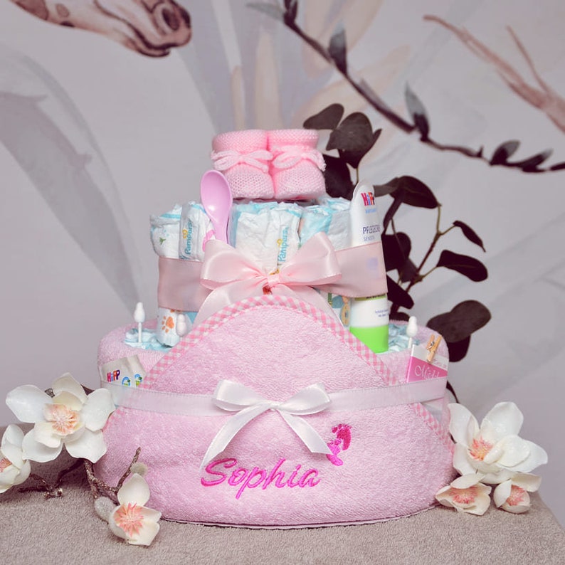 Windeltorte Mädchen, Babygeschenk zur Geburt, Pamperstorte zur ...