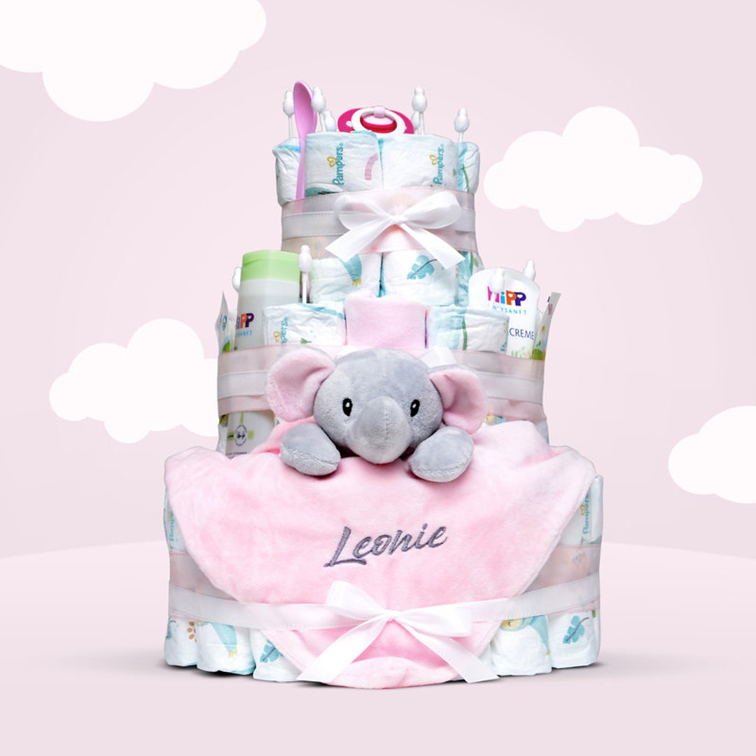 Windeltorte Mädchen, XXL Babygeschenk zur Geburt, Pamperstorte zur ...
