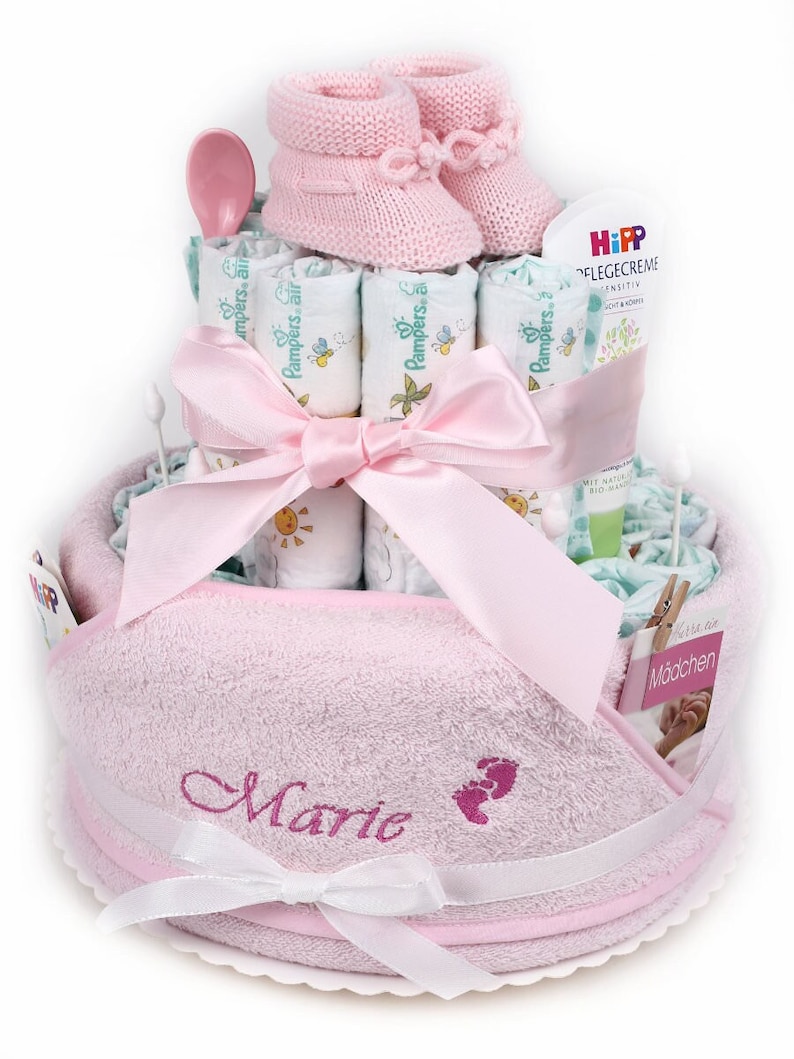Windeltorte Mädchen Babygeschenk zur Geburt Pamperstorte zur - Etsy