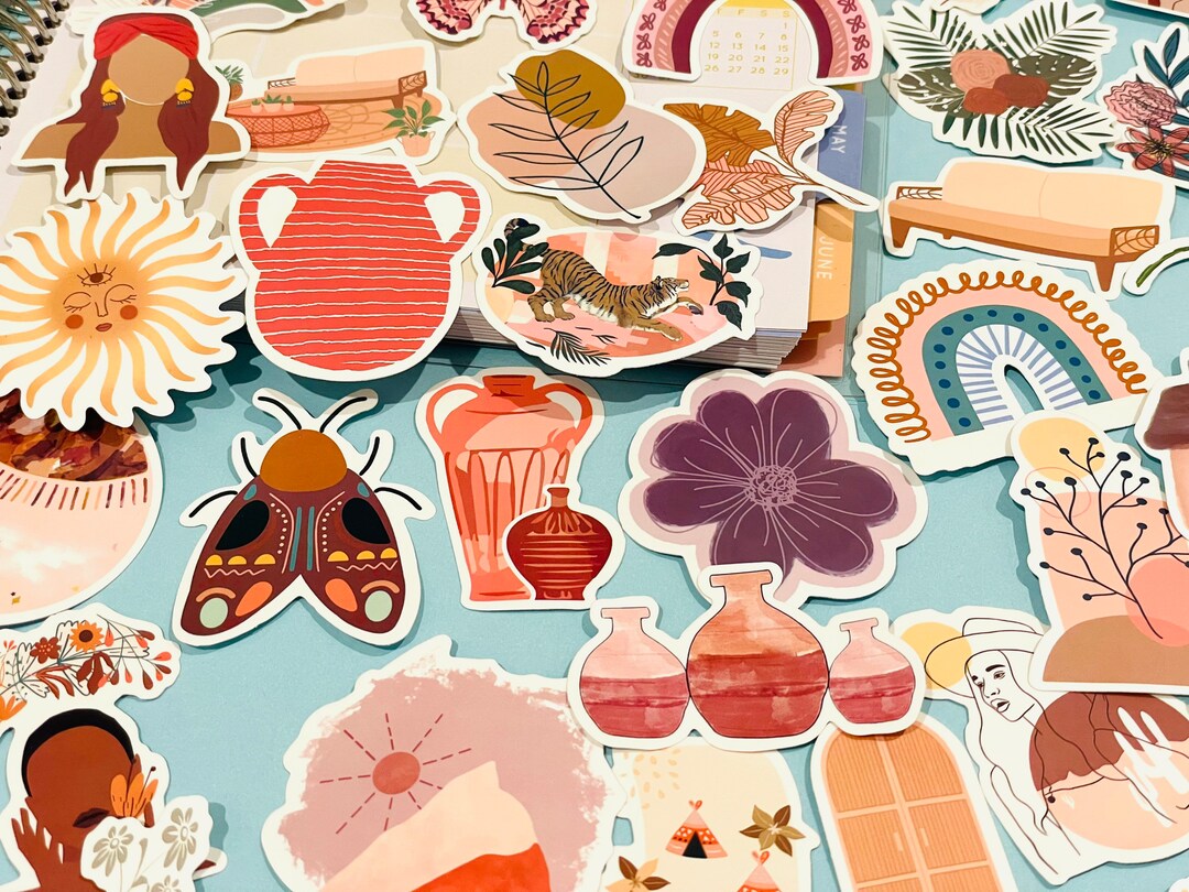 50pcs Vinyl Boho Stickers Colorful Floral Mandala Animal Nature Designs ...