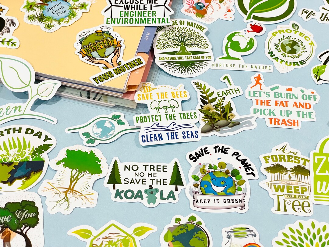 Nature Sticker Save the Planet Tree Sticker Earth Day Green Sticker Set ...