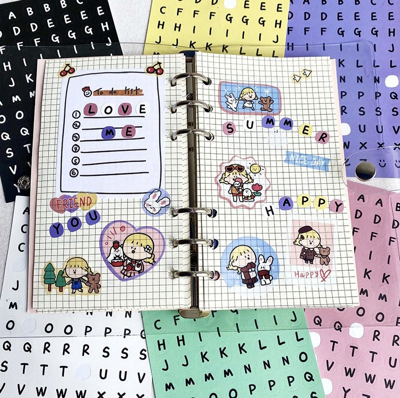 Black & White Alphabet Sticker Sets Round Shape Sticker Sheet ...