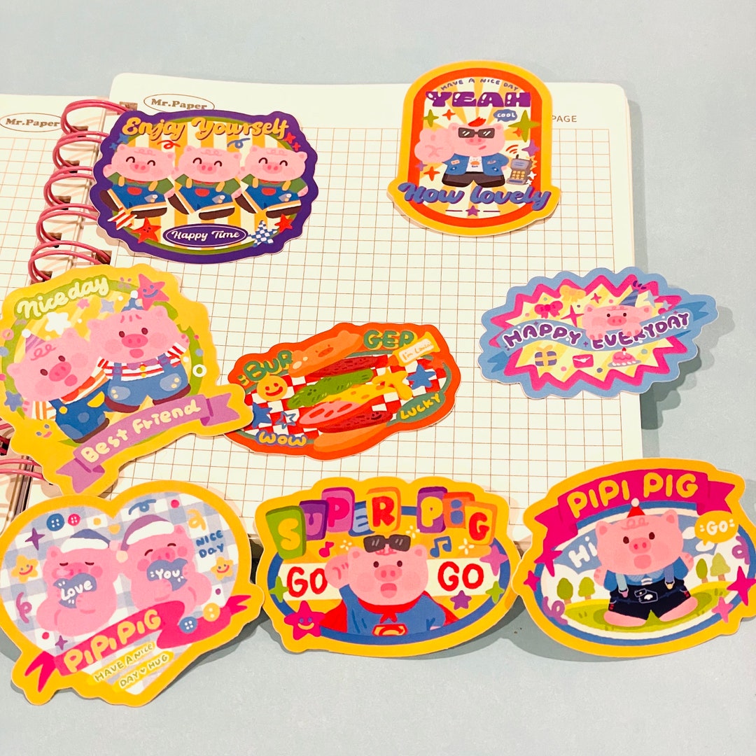 8pcs Cute Pink Pig Stickers Kawaii Piggy Friendship Die Cut Vinyl ...