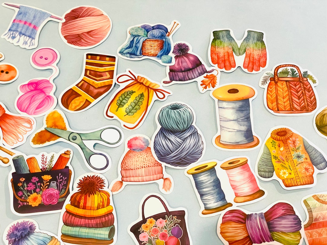 Vintage Sewing Knitting Stickers Winter Crochet Sticker Pack Fun Hydro ...