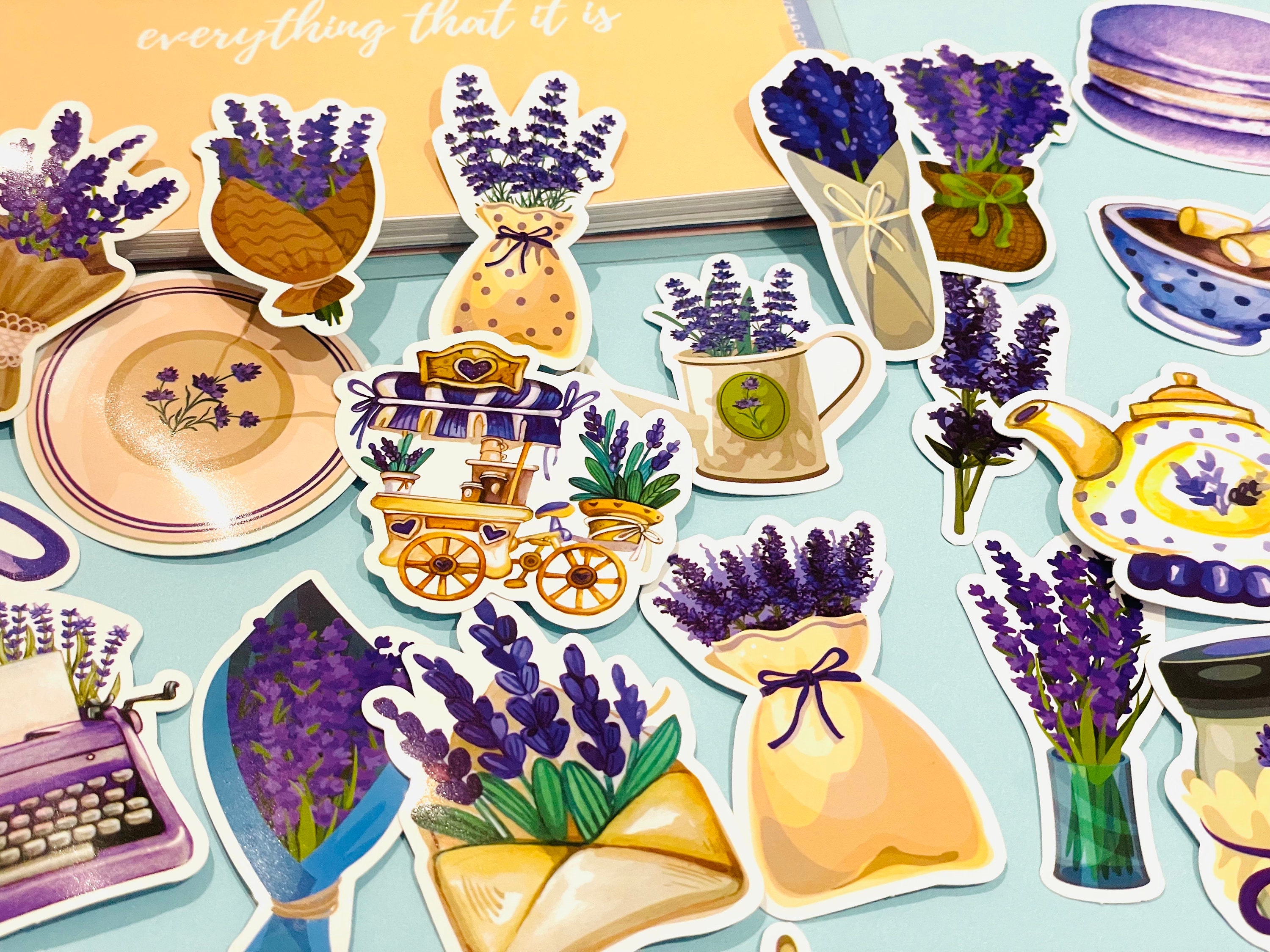 50pcs Aesthetic Purple Lavender Sticker Watercolor Flower Plants ...