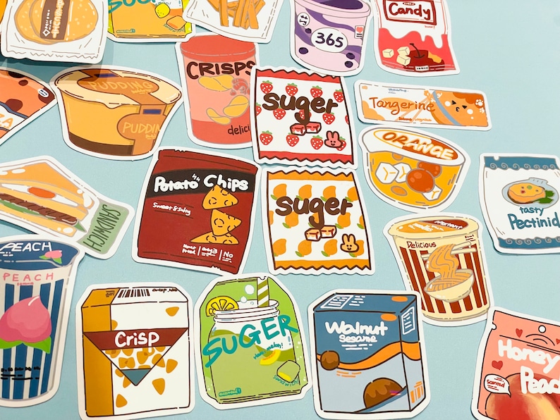 Japanese Kawaii Snack Stickers Pack Funny Asian Food Decal - Etsy