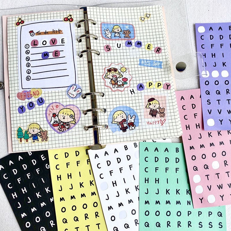 Black & White Alphabet Sticker Sets Round Shape Sticker Sheet ...