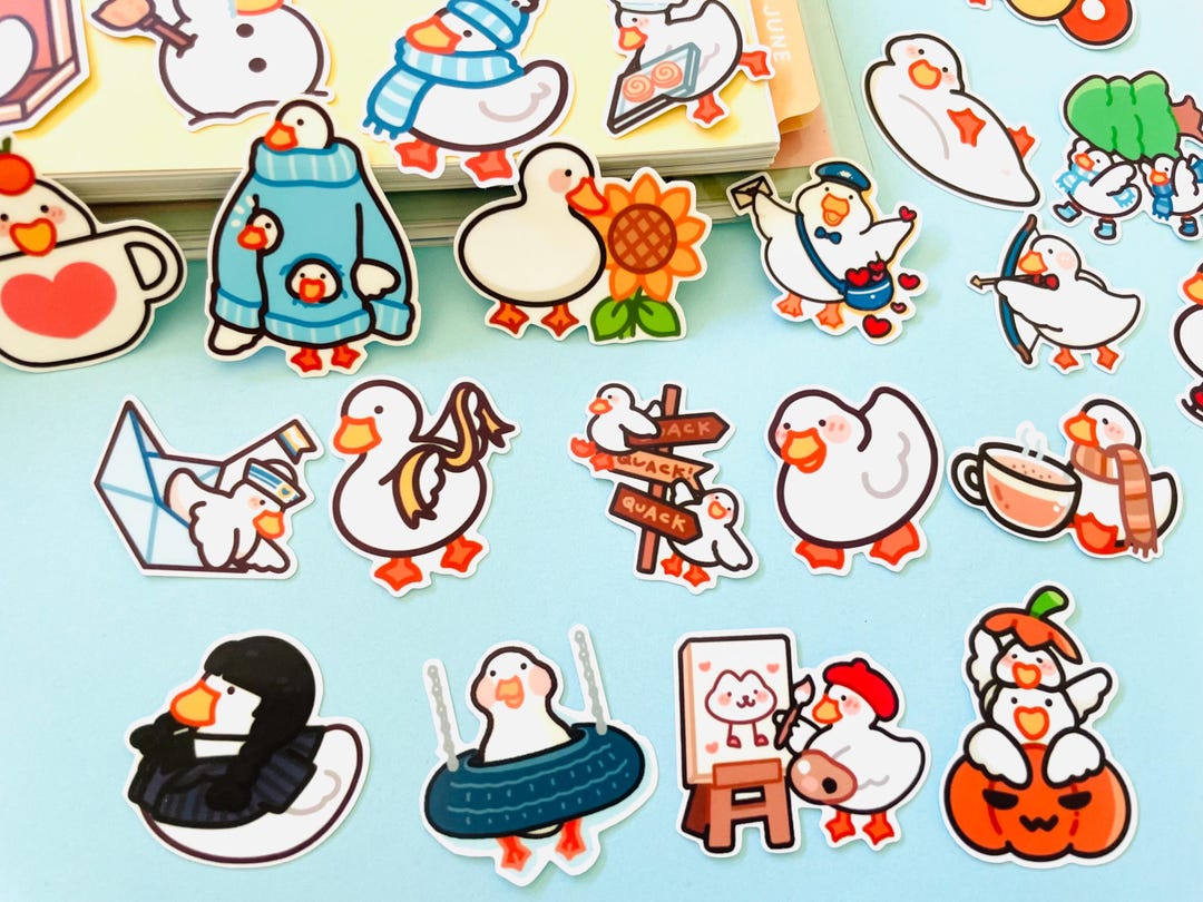 Funny Duck Stickers Set, Cute Kawaii Artist Stickers, Sunflower Duck ...