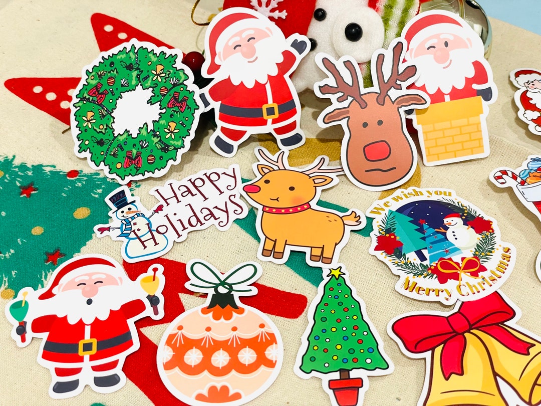Merry Christmas Cute Santa Vinyl Stickers Set Xmas Tree Ginger Sticker ...