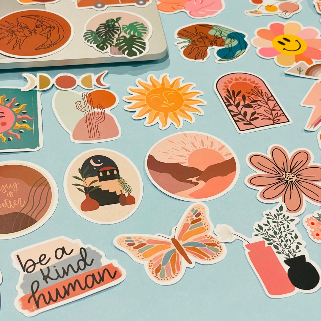 Boho Vibes Aesthetic Sticker Pack of Plant Flower Stickers Minimalist ...