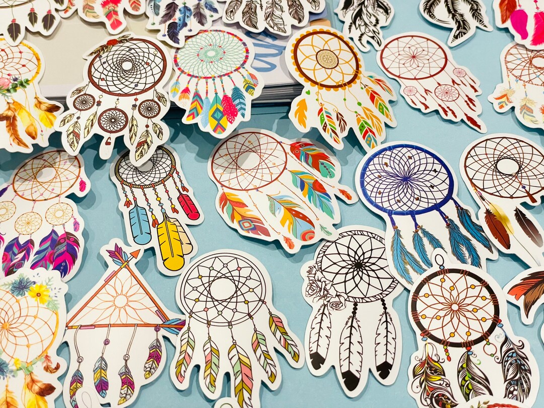 50pcs Boho Dream Catcher Stickers Vinyl Decal Colour Good Luck Sticker ...