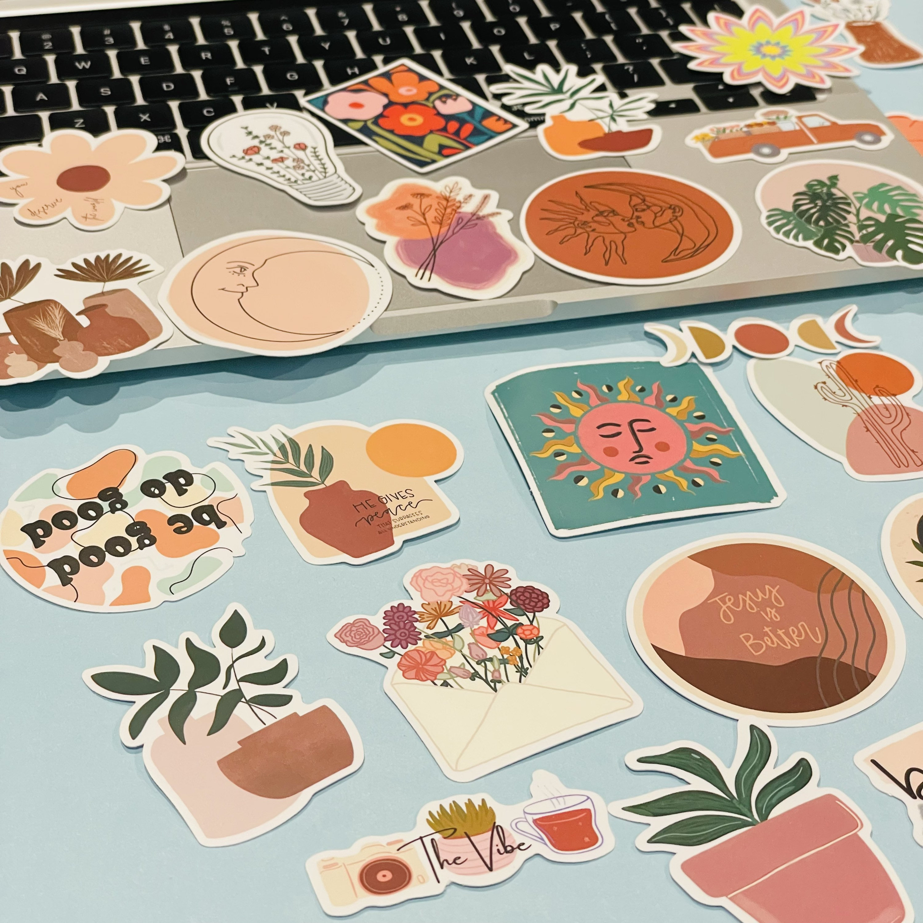 Boho Vibes Aesthetic Sticker Pack of Plant Flower Stickers Minimalist ...
